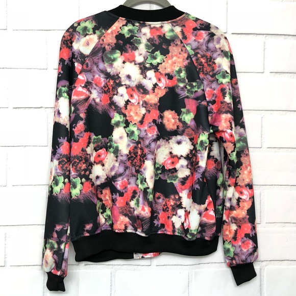 Baccini | Jackets & Coats | Baccini Black Red White Floral Print Bomber ...